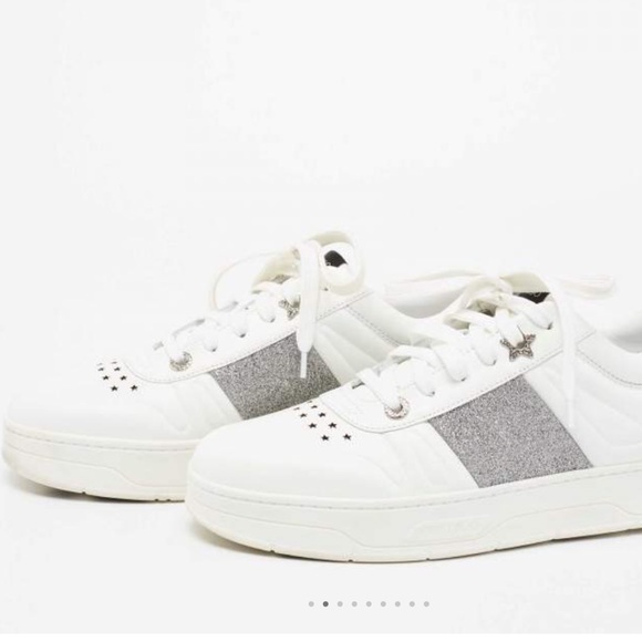 Jimmy Choo | Shoes | Jimmy Choo Hawaiian White Lace Up Platform Sneakers W Silver Glitter On ...